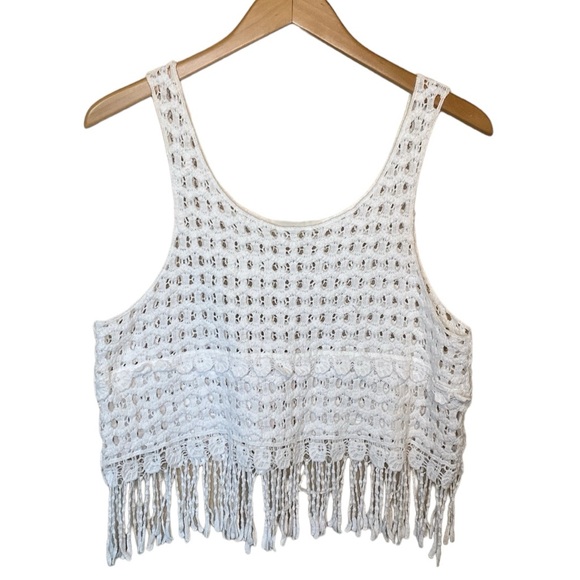 Luna | Tops | Luna Crochet Crop White Fringe Tank Boho Top S | Poshmark